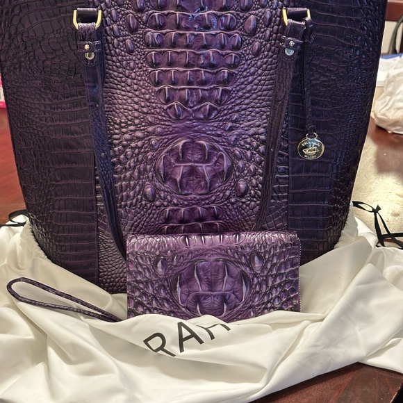 Brahmin | Bags | Brahmin Purple Crocodile Embossed Shoulder Bag | Poshmark